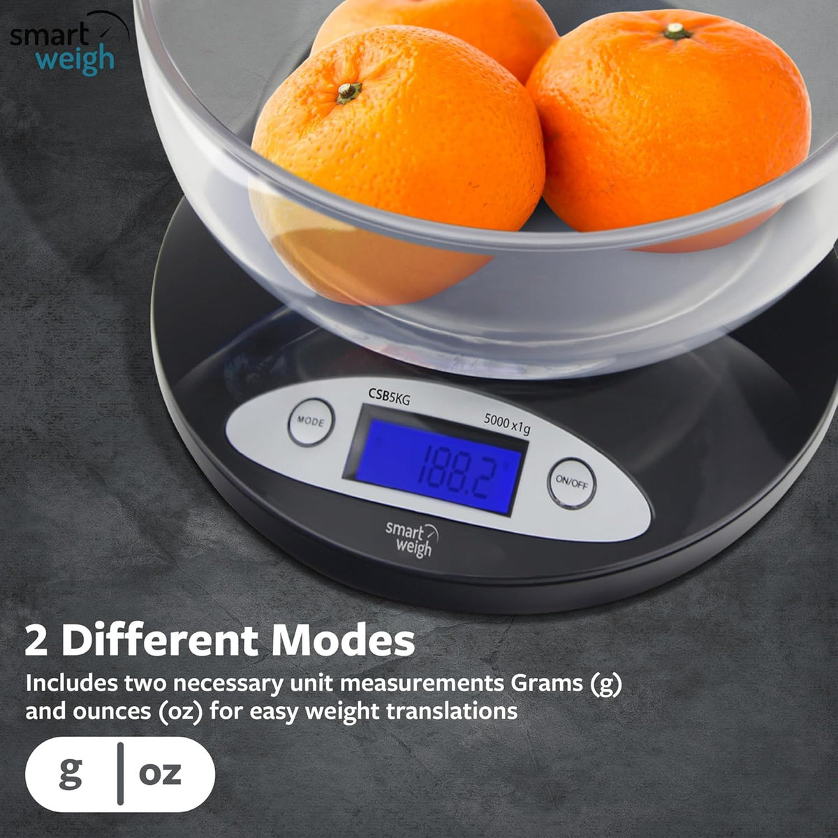 Smart Weigh Food Kitchen Scale with Bowl,11lb x 0.1oz / 5000 x 1grams ...
